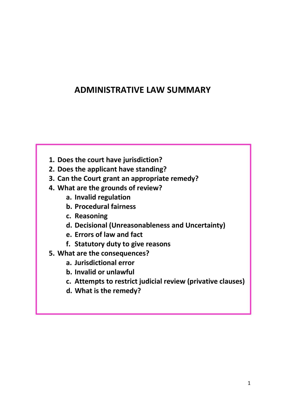 Administrative Law Summary Notes | LAWS2010 - Administrative Law - USYD ...
