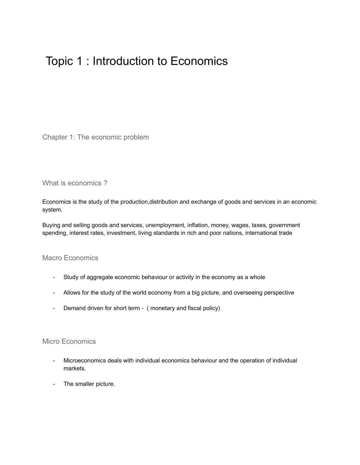 Eco Notes for Prelim Course | Economics - Year 11 HSC | Thinkswap