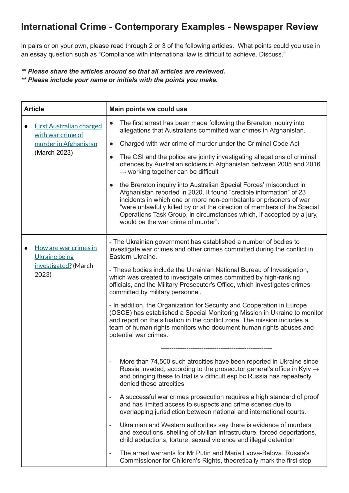 International crime - contemporary examples | Legal Studies - Year 12 ...