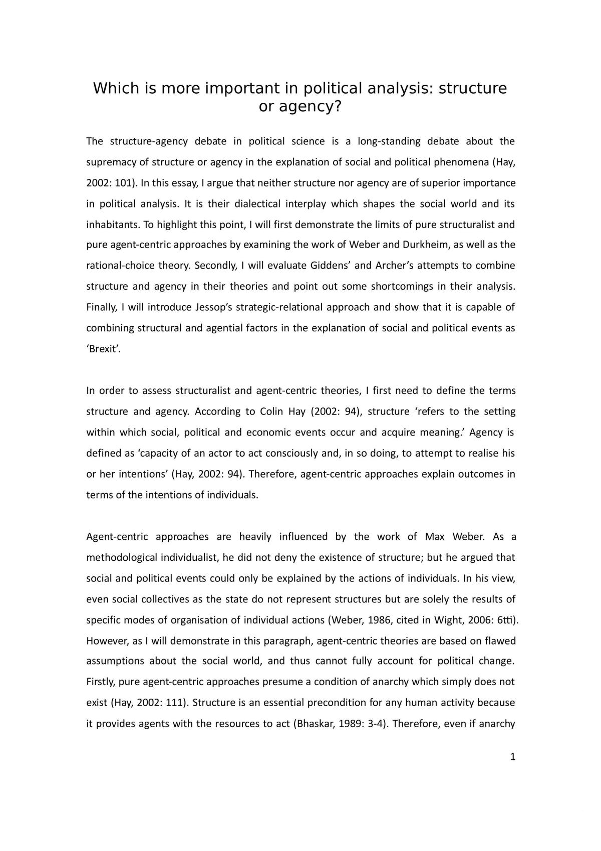 Which is more important in political analysis: structure or agency ...