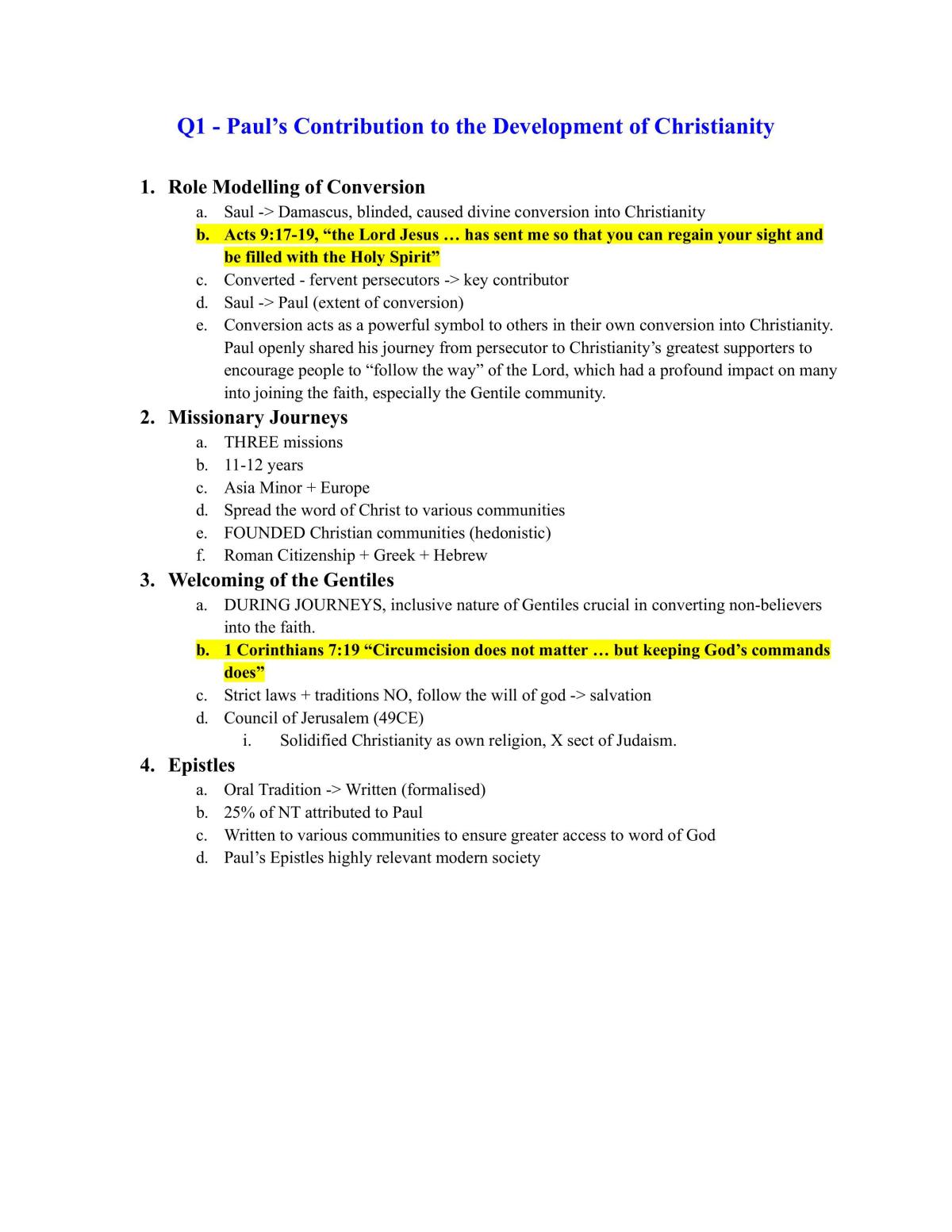 HSC SOR1 Christianity Short Answer Responses | Studies of Religion I ...
