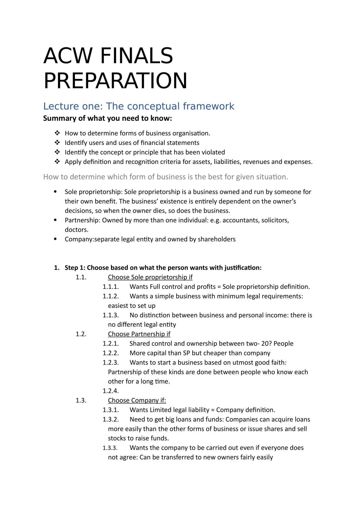 ACW Finals Preparation | ACW1120 - Financial Accounting 1 - Monash ...