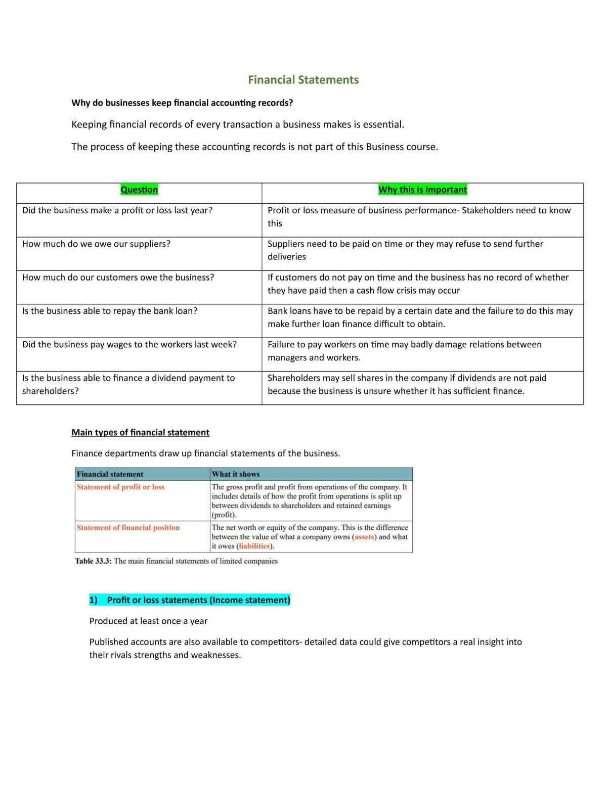 Chapter 33 - Financial Statements | Business - A Level A Levels AQA ...