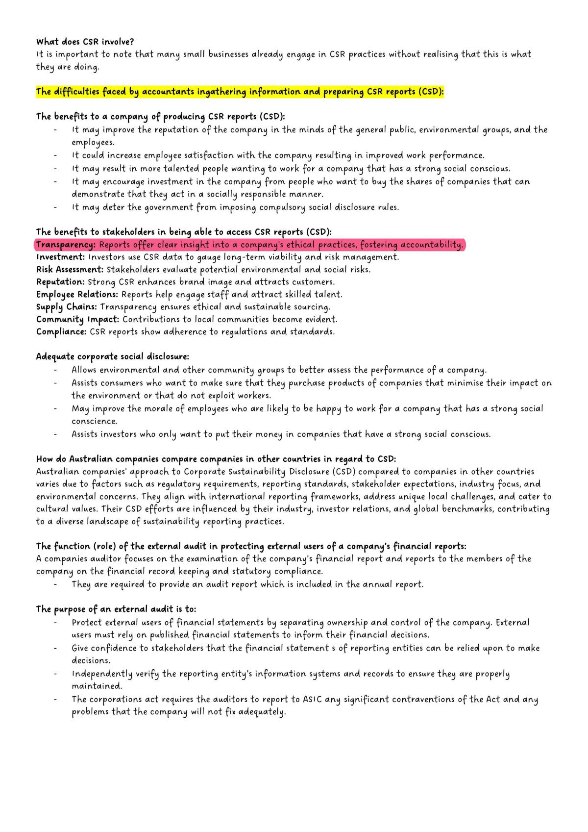 Corporate social disclosure notes | Accounting and Finance - Year 12 ...