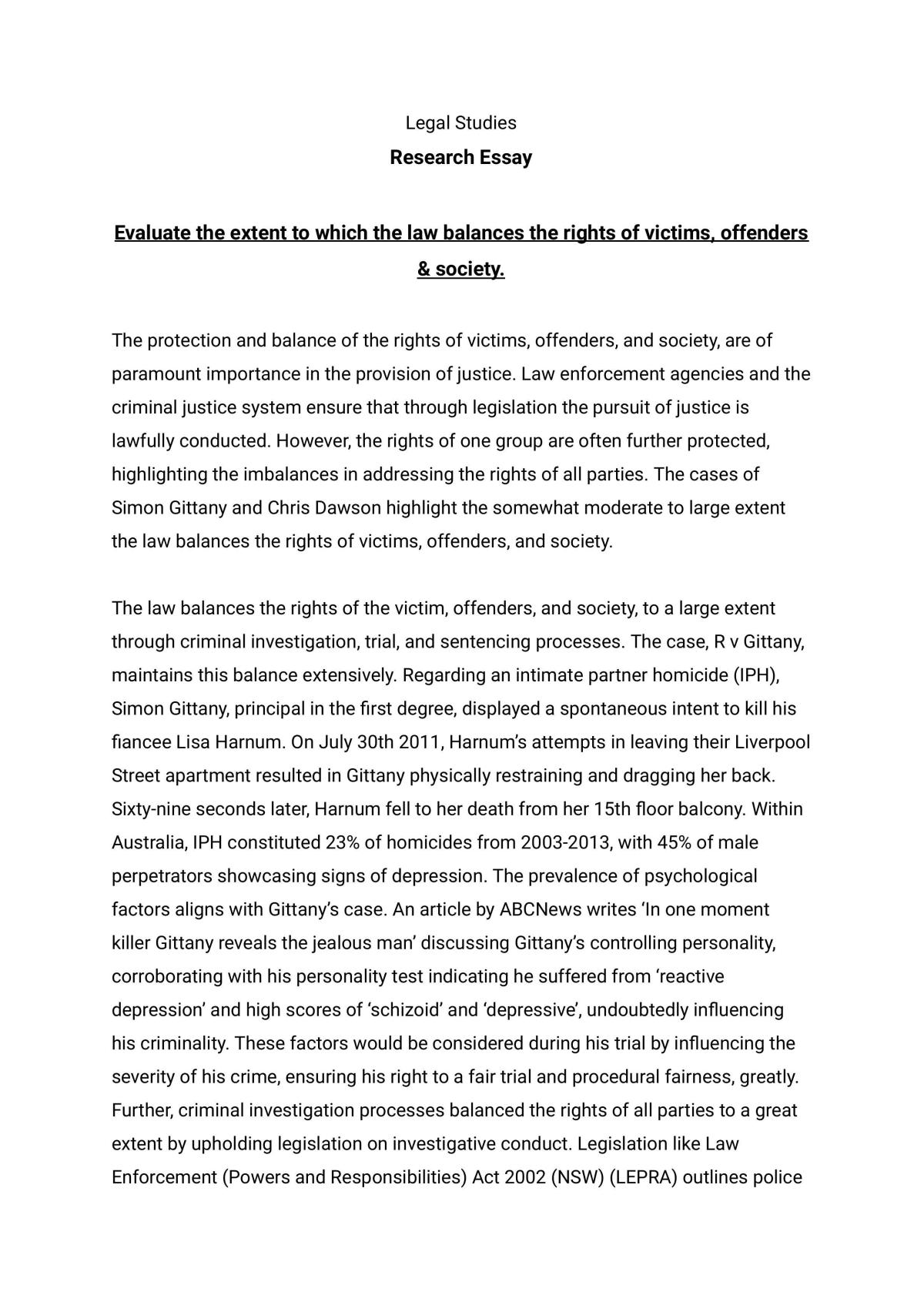 Evaluate the extent to which the law balances the rights of victims ...