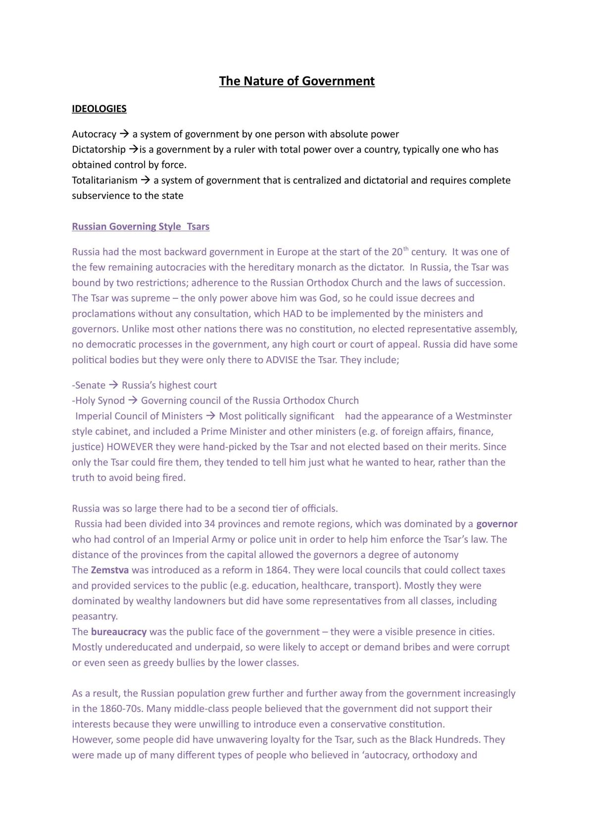 The Nature of Government | History - A Level A Levels AQA | Thinkswap
