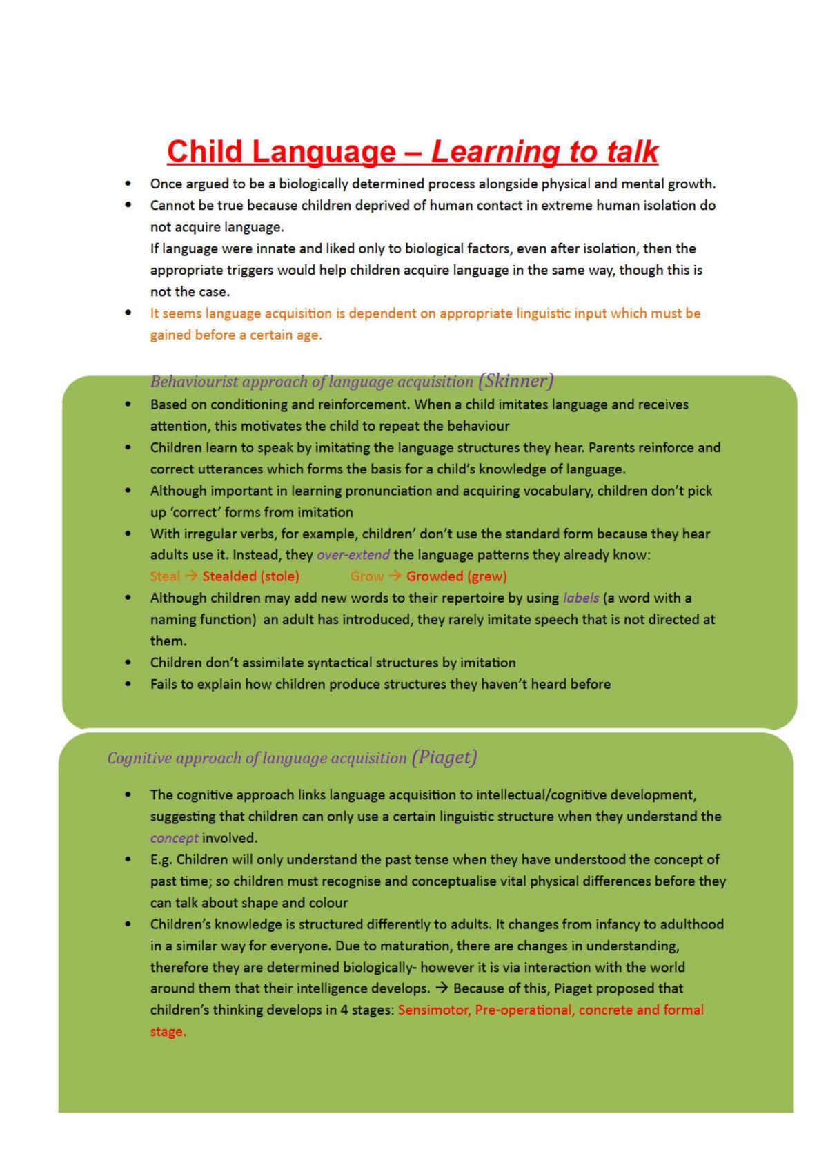 Child Language Notes | English Language and Literature - AS Level A ...