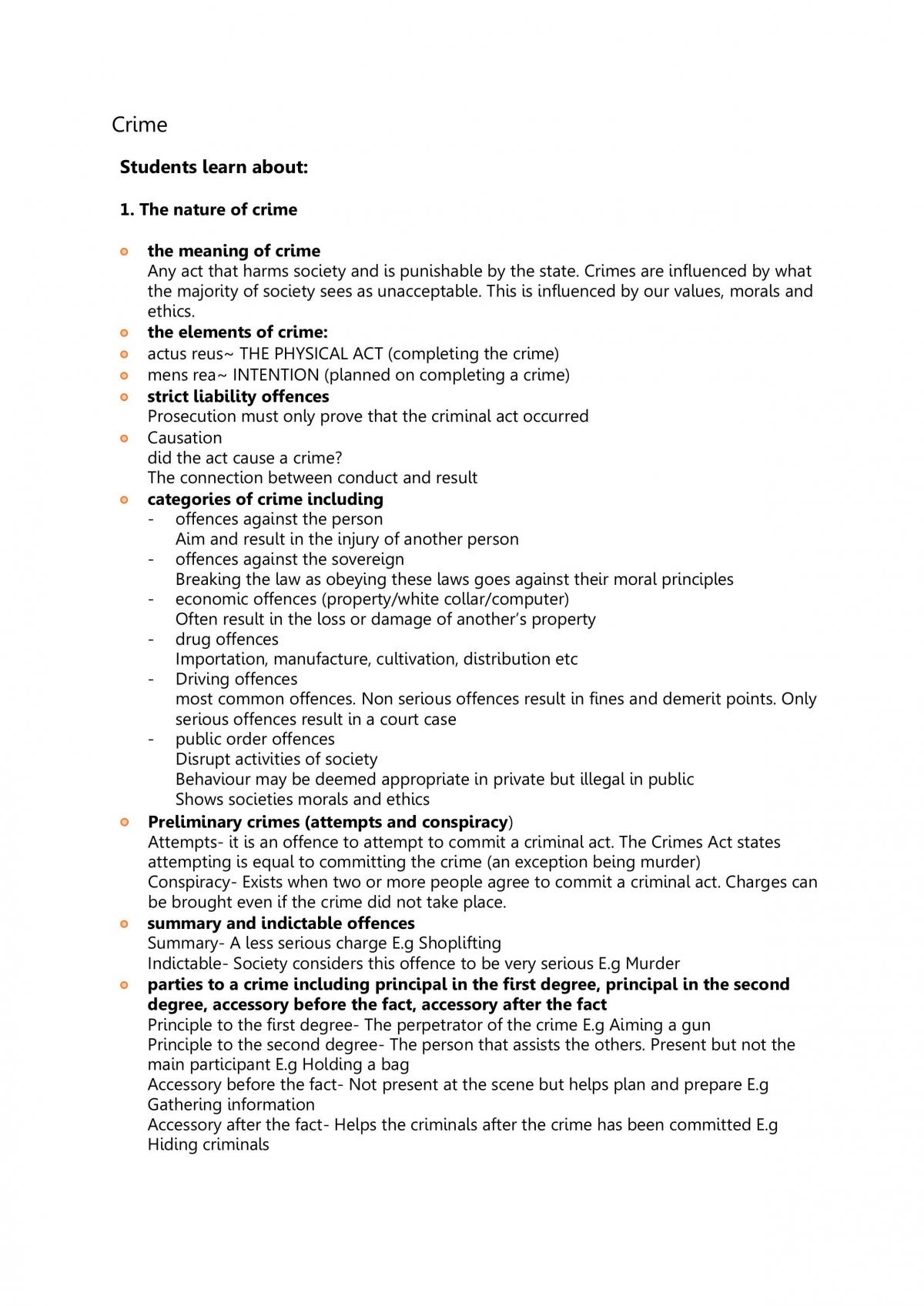 Legal Studies Crime Summary | Legal Studies - Year 12 HSC | Thinkswap