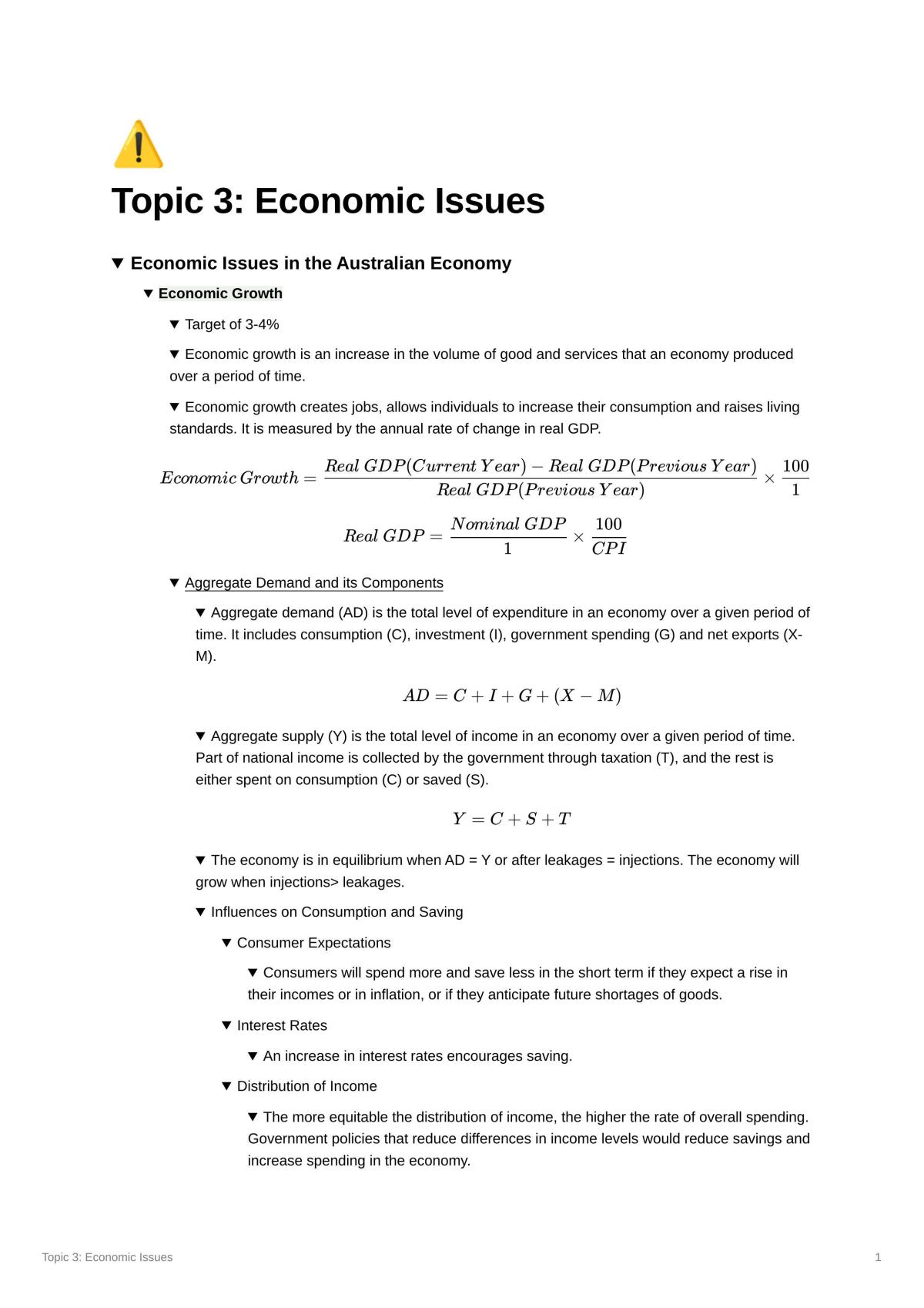 Topic 4 Notes - Economic Issues in the Australian Economy | Economics ...