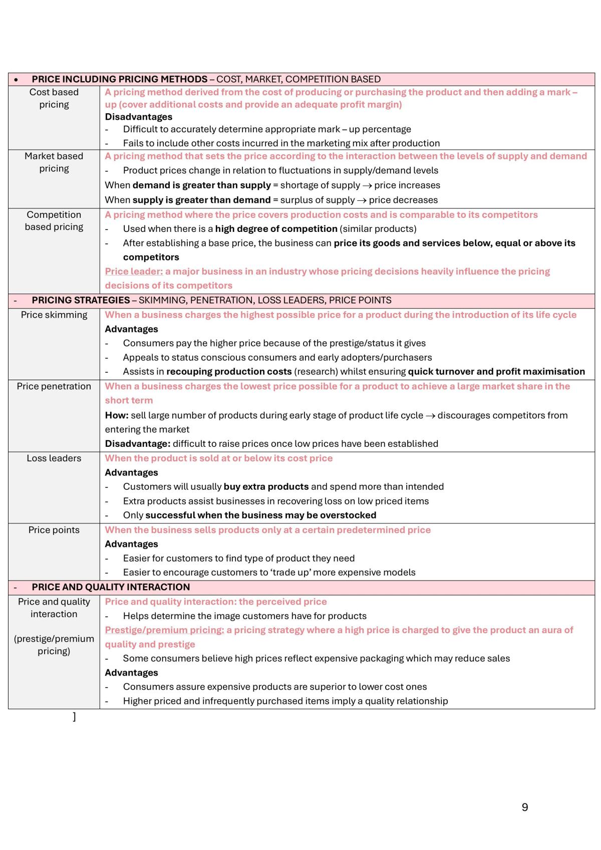 HSC Marketing Summary Notes | Business Studies - Year 12 HSC | Thinkswap