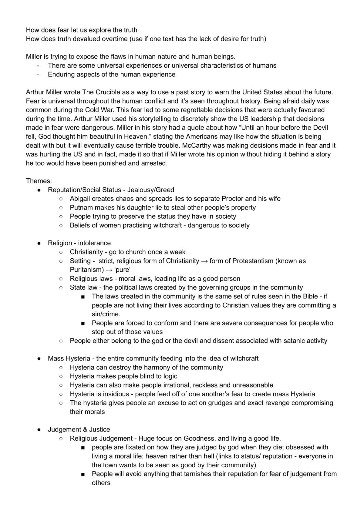 Crucible notes | English (Advanced) - Year 12 HSC | Thinkswap