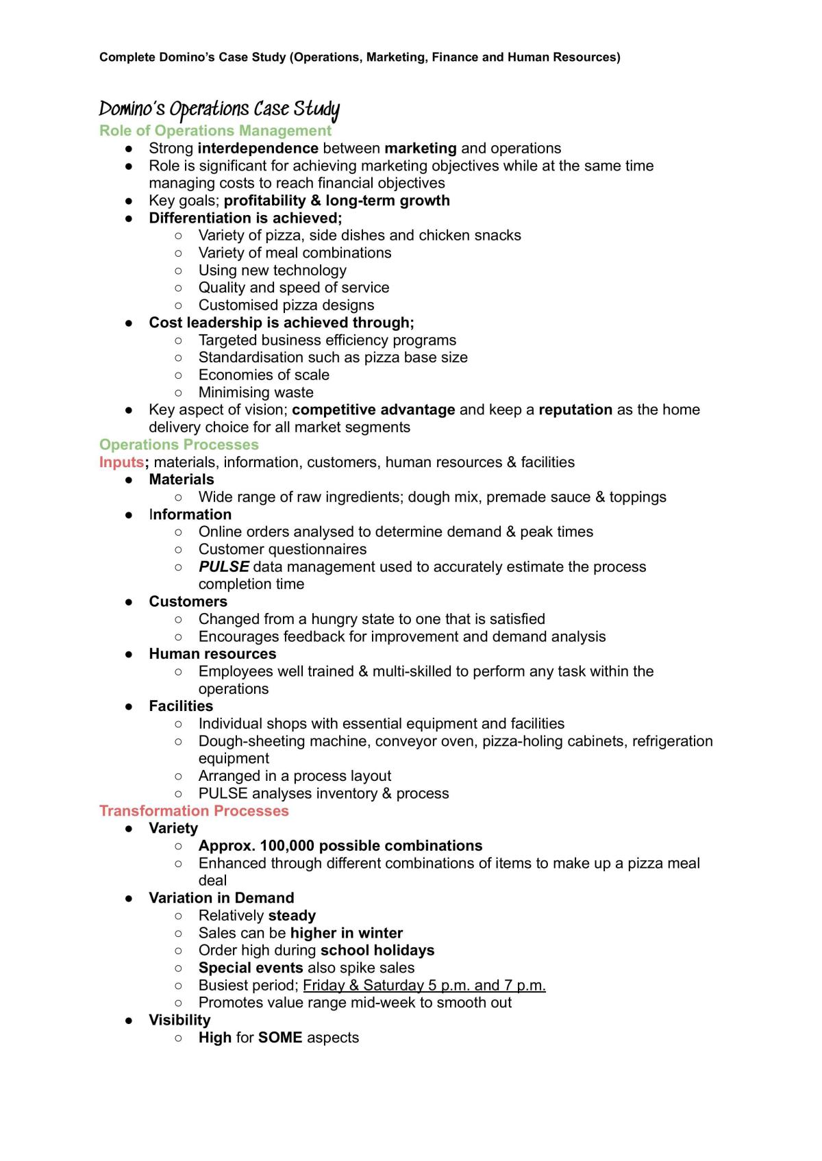 Dominos Case Study for Full Syllabus | Business Studies - Year 12 HSC ...