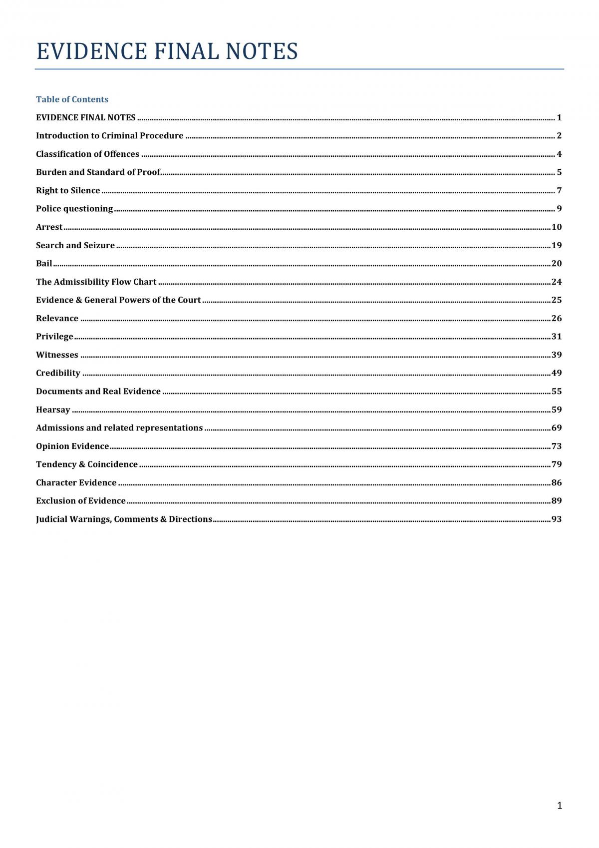 Complete Evidence and Criminal Procedure Notes | 70109 - Evidence - UTS ...