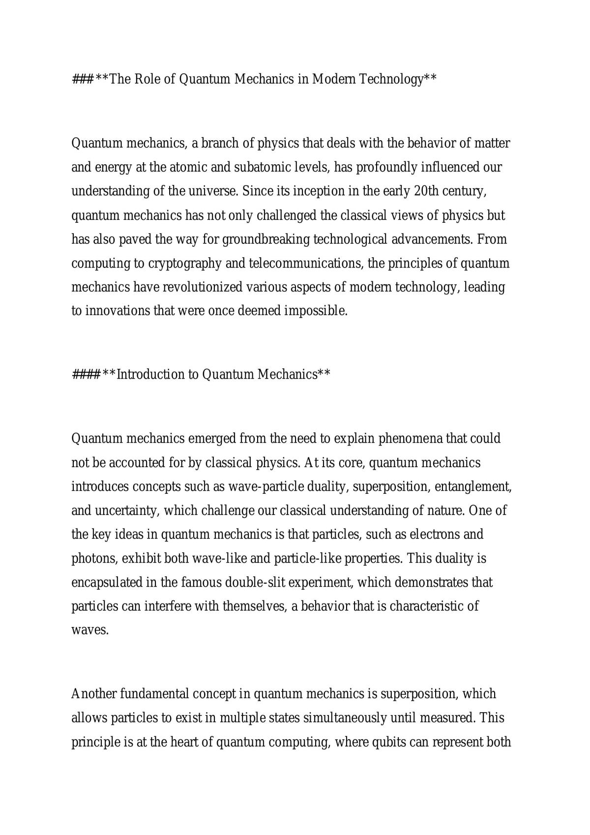 Physics Essay on The Role of Quantum Mechanics in Modern Technology ...