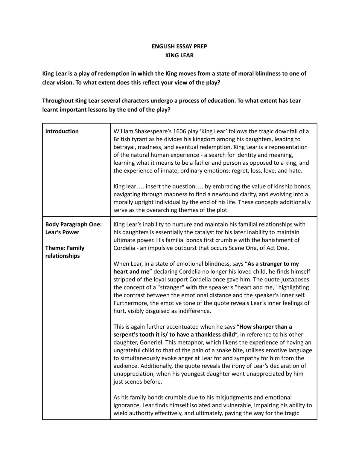King Lear/The Handmaid's Tale Essays | AP English Language and ...