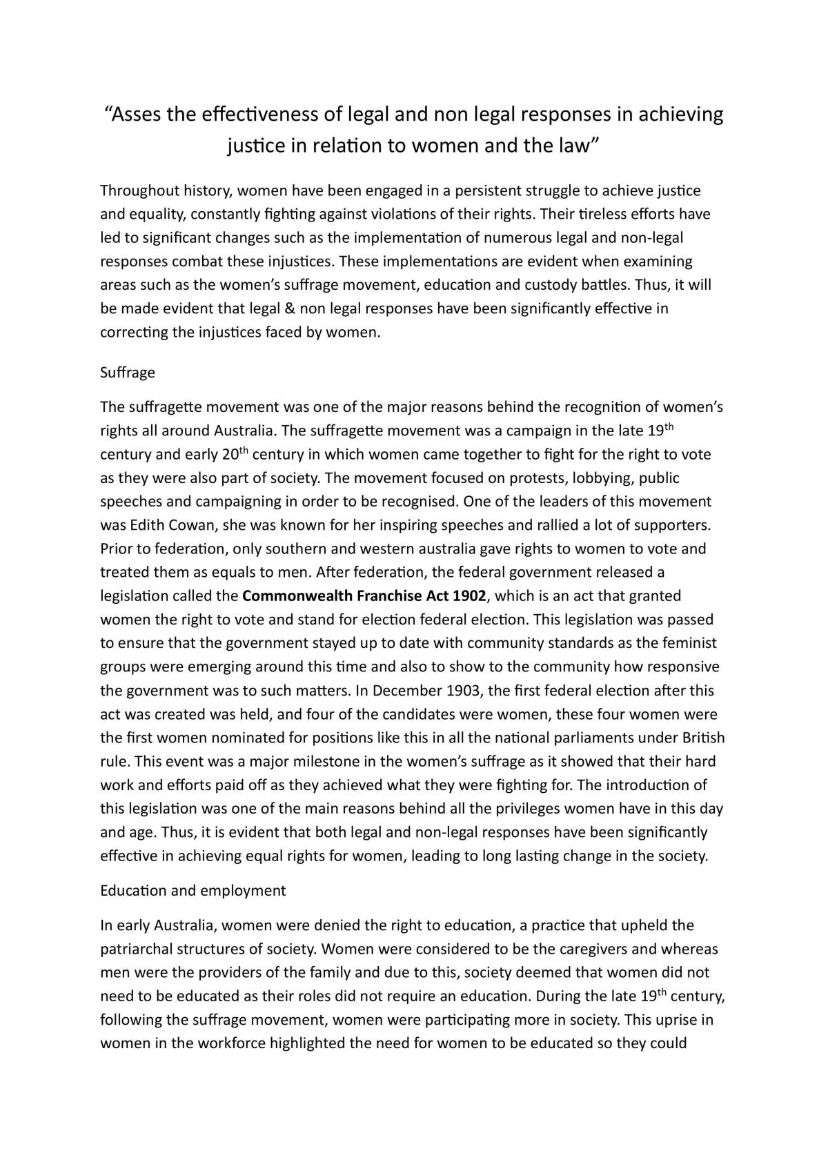 Legal and Non Legal Responses in Regards to Women and the Law | Legal ...
