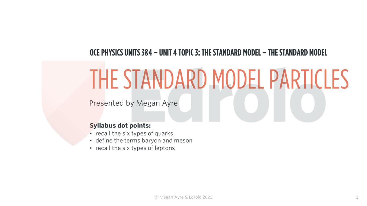 Standard Model Particles | Physics - Year 12 QCE | Thinkswap