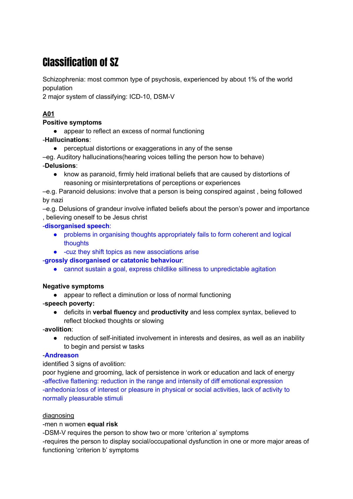 Schizophrenia | Psychology - A Level A Levels AQA | Thinkswap