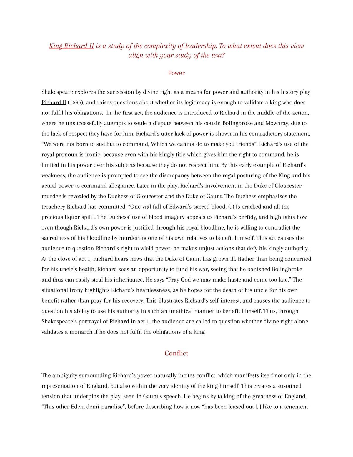 Essay on Richard II | English (Advanced) - Year 11 HSC | Thinkswap