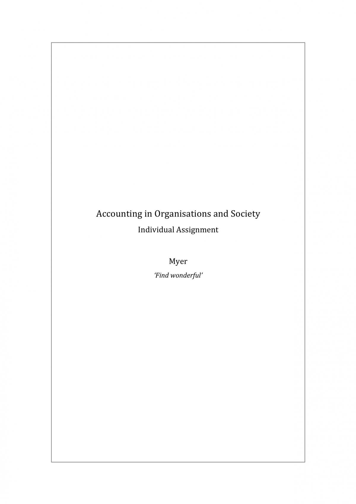 Analysis of Myer | ACCT2060 - Accounting in Organisations and Society ...
