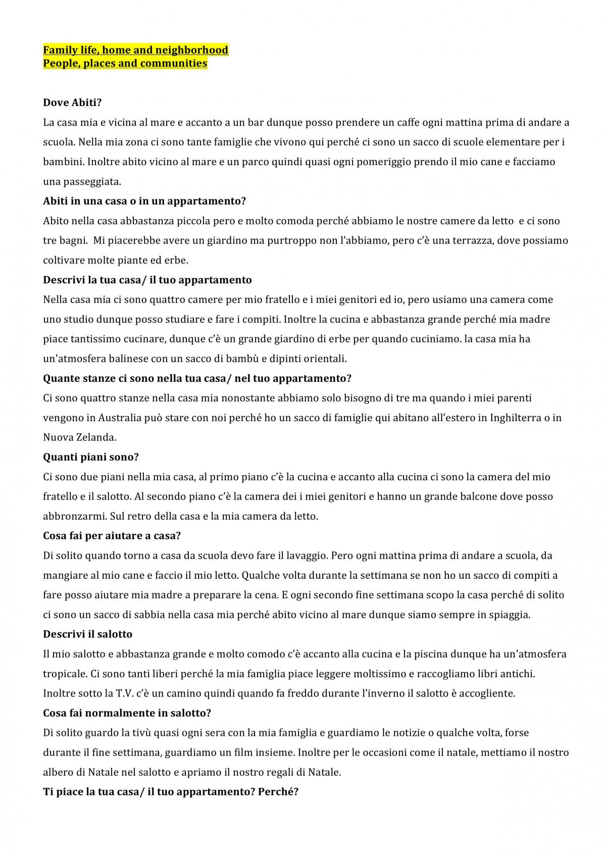 HSC Italian Beginners oral prepared responses | Italian - Year 12 HSC ...