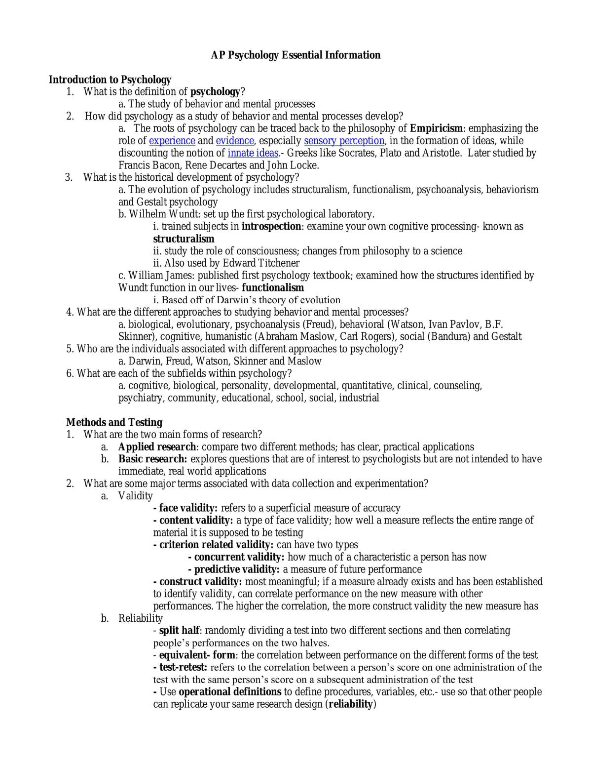 BEST COMPLETE COURSE NOTES FOR AP PSYCHOLOGY | AP Psychology - AP ...