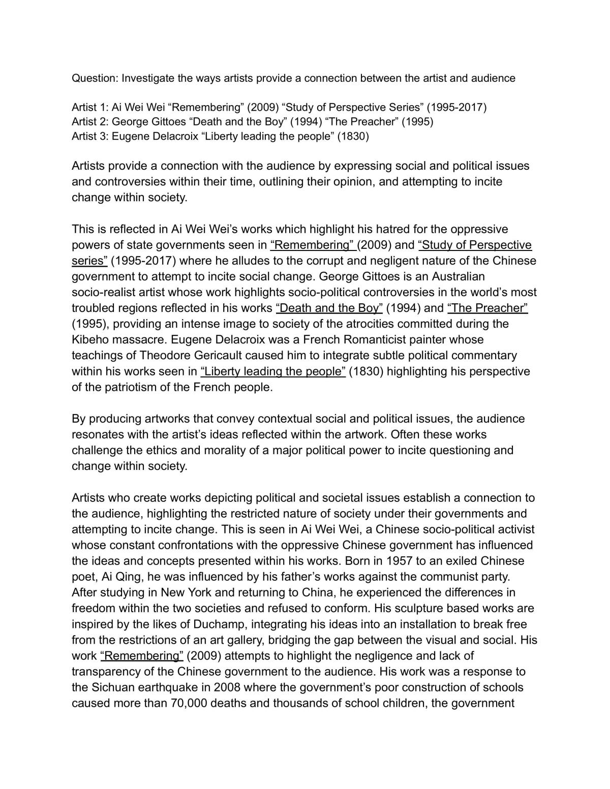 Visual art Trial question Essay | Visual Arts - Year 12 HSC | Thinkswap