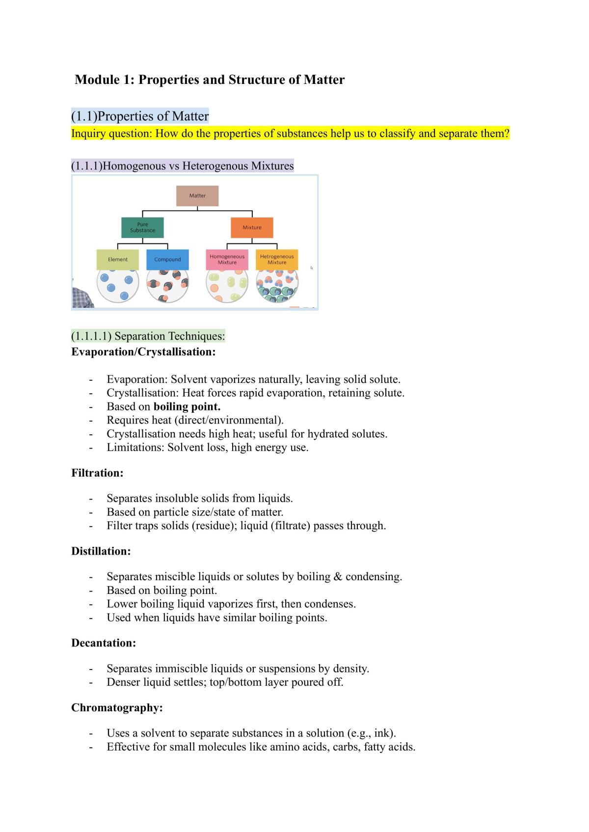Year 11 Chemistry Module 1: Properties and Structures of Matter ...