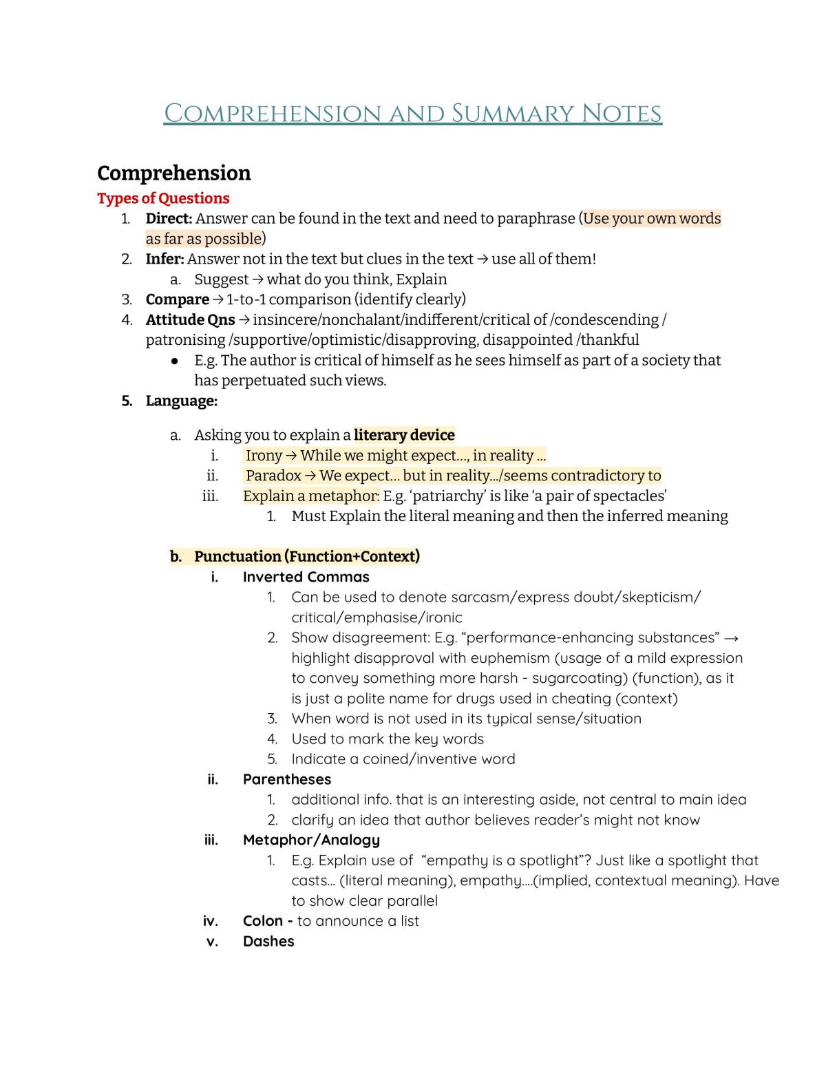 Comprehension + Summary + AQ Notes | General Paper H1 - GCE A Level ...