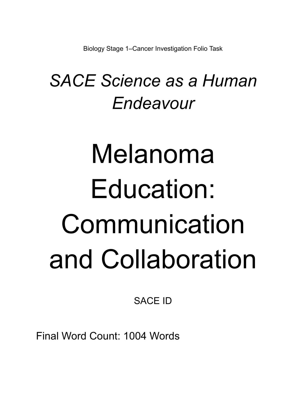 SHE Task Biology Stage 1: Melanoma | Biology - Year 11 SACE | Thinkswap