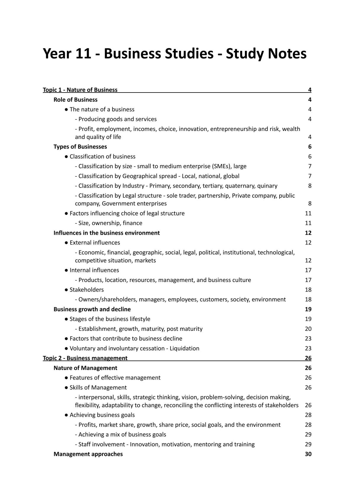 Business study notes | Business Studies - Year 11 HSC | Thinkswap