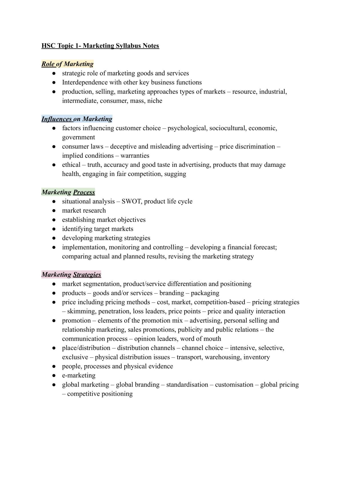 HSC Marketing Notes | Business Studies - Year 12 HSC | Thinkswap