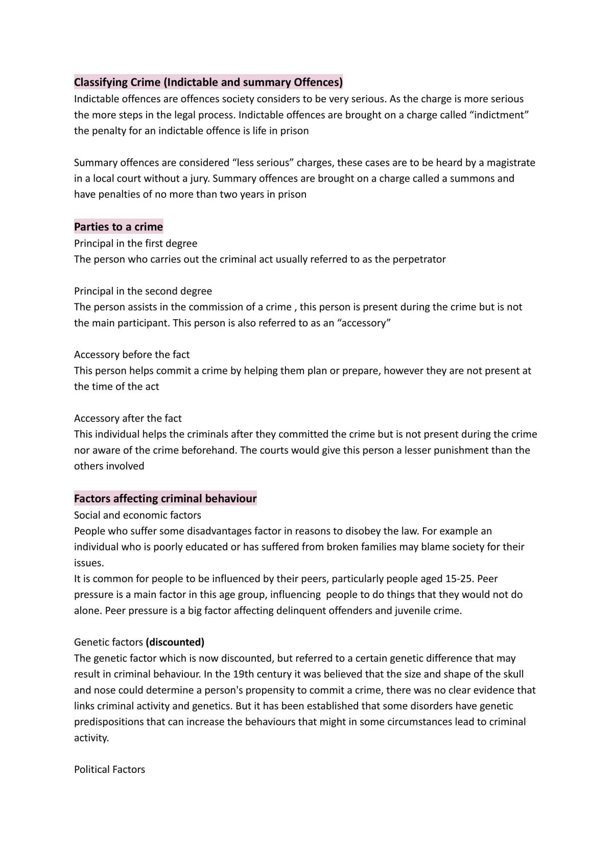 CRIME Notes Legal Studies | Legal Studies - Year 12 HSC | Thinkswap