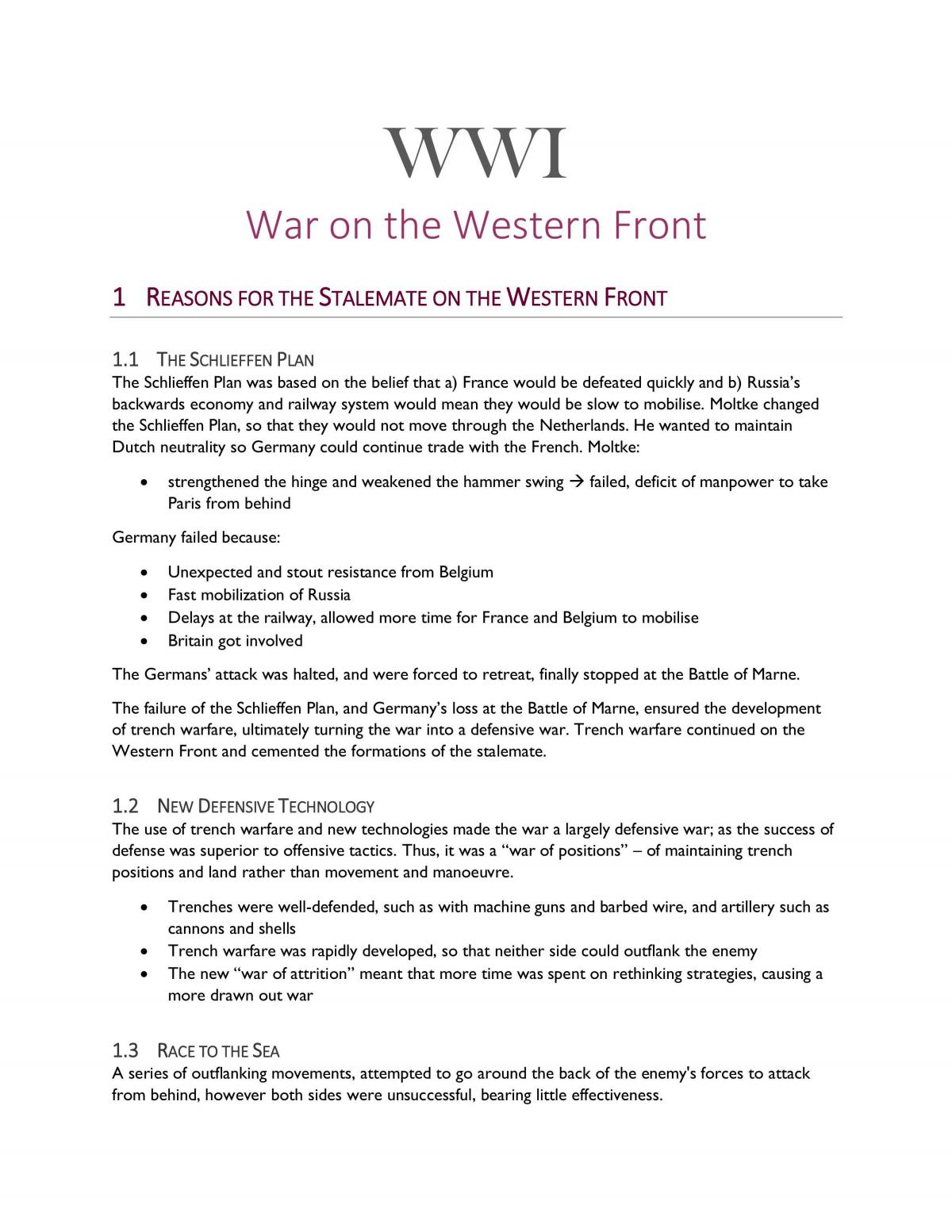 Full WWI Notes | Modern History - Year 12 HSC | Thinkswap