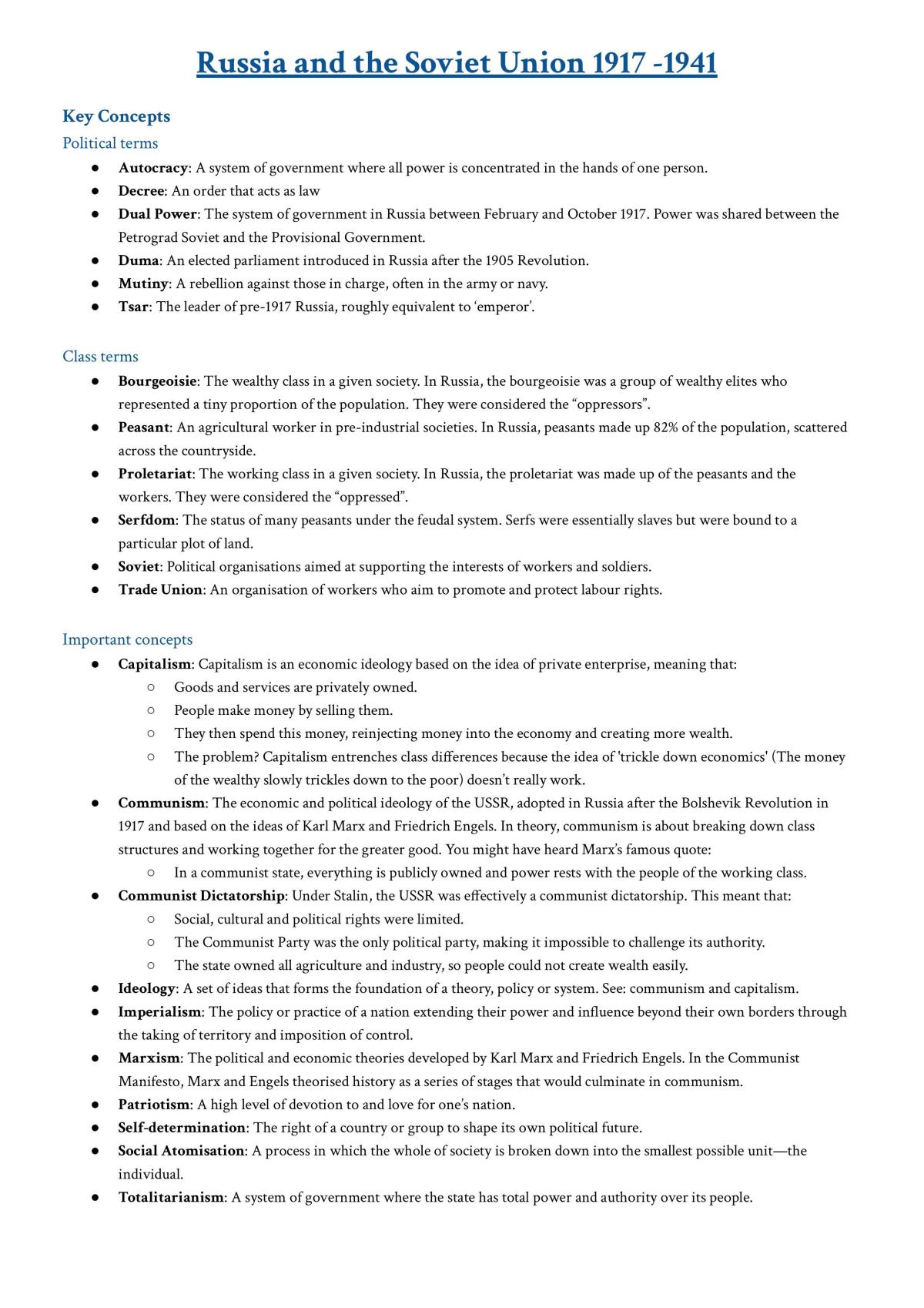 HSC Modern History- Russia and the Soviet Union | Modern History - Year ...