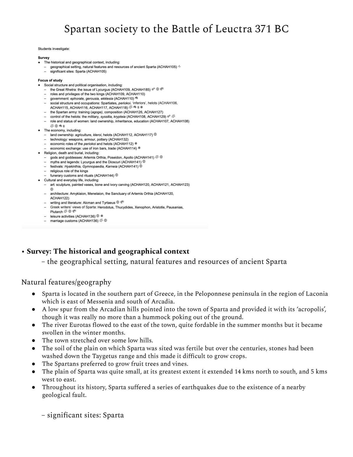 Spartan Society Syllabus Notes | Ancient History - Year 12 HSC | Thinkswap