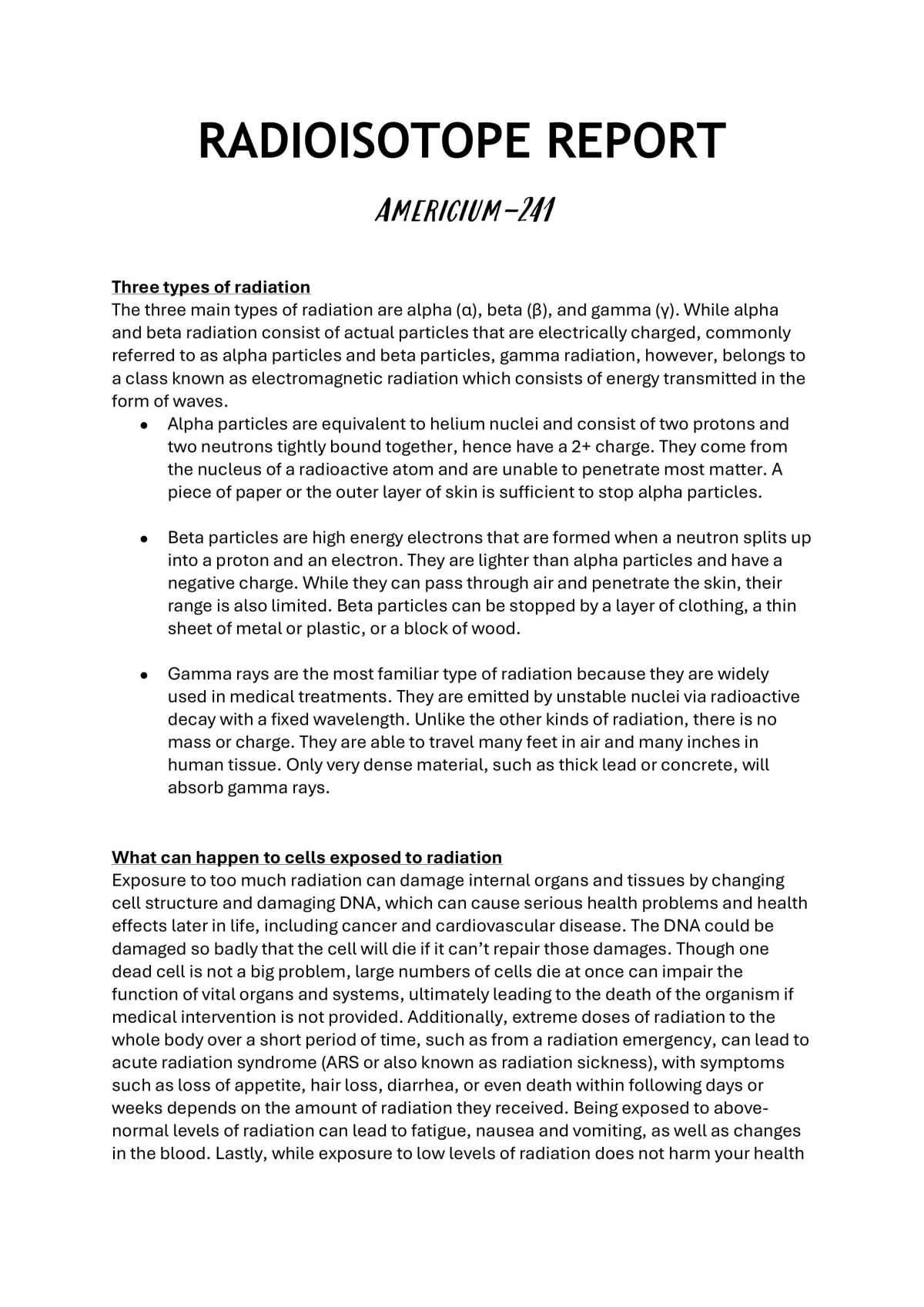 SHE Task - Radioisotope Report | Chemistry - Year 11 SACE | Thinkswap