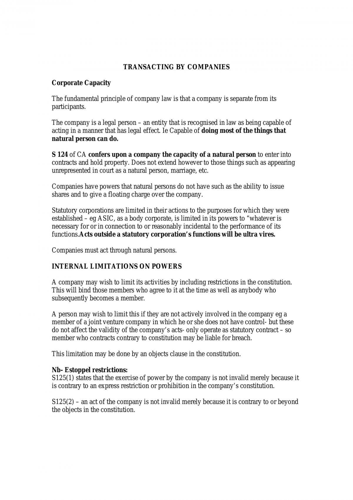 Corproate Contracts | LLB3302 - Law of Business Organisations - UOW ...