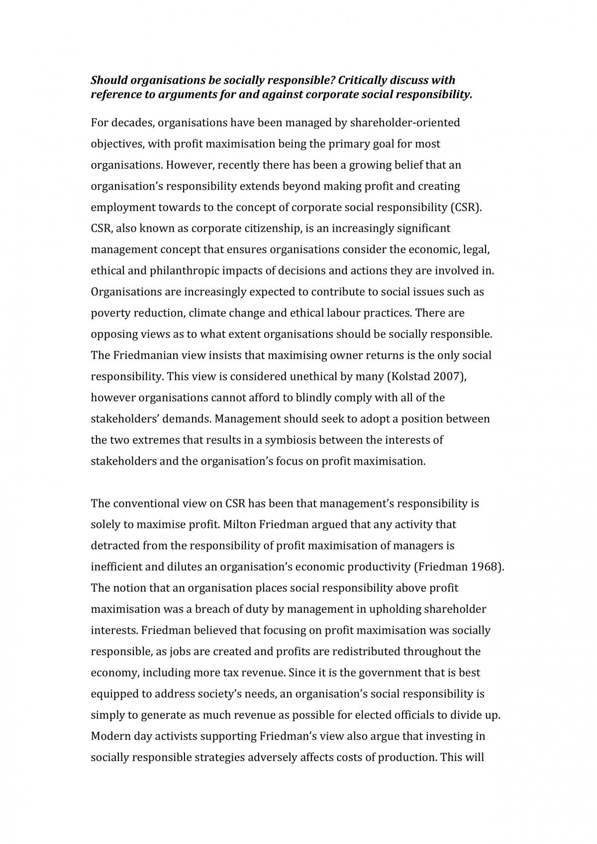 Corporate Social Responsibility Essay | MGMT1002 - Principles of ...
