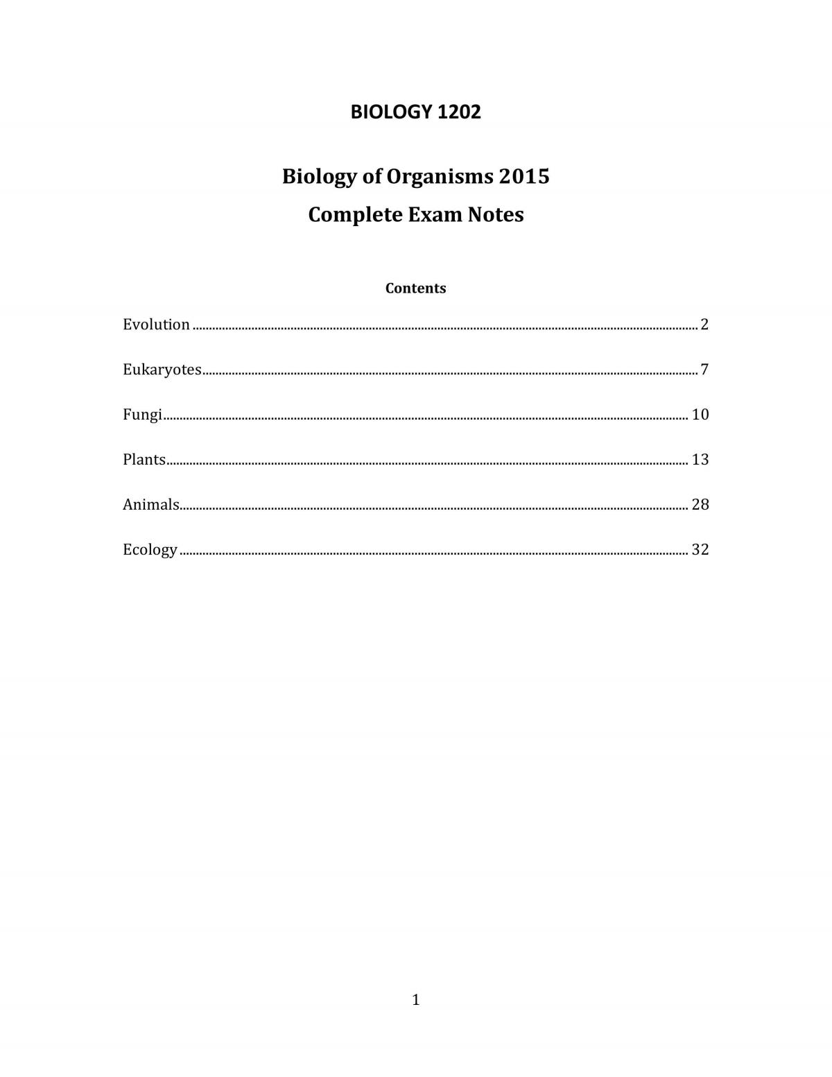 Biology of Organisms Course Notes | BIOLOGY 1202 - Biology I: Organisms ...