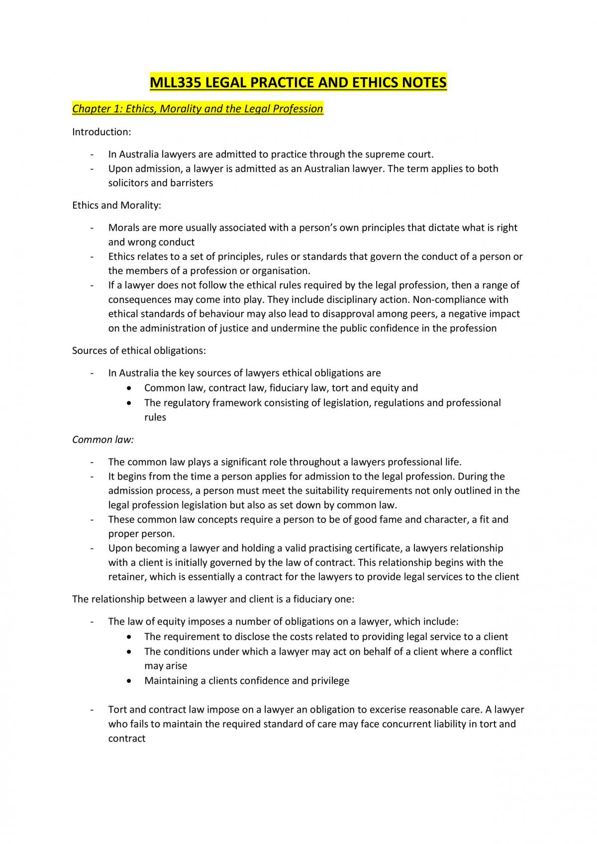 Legal Practice and Ethics Notes | MLL235 - Legal Practice & Ethics ...