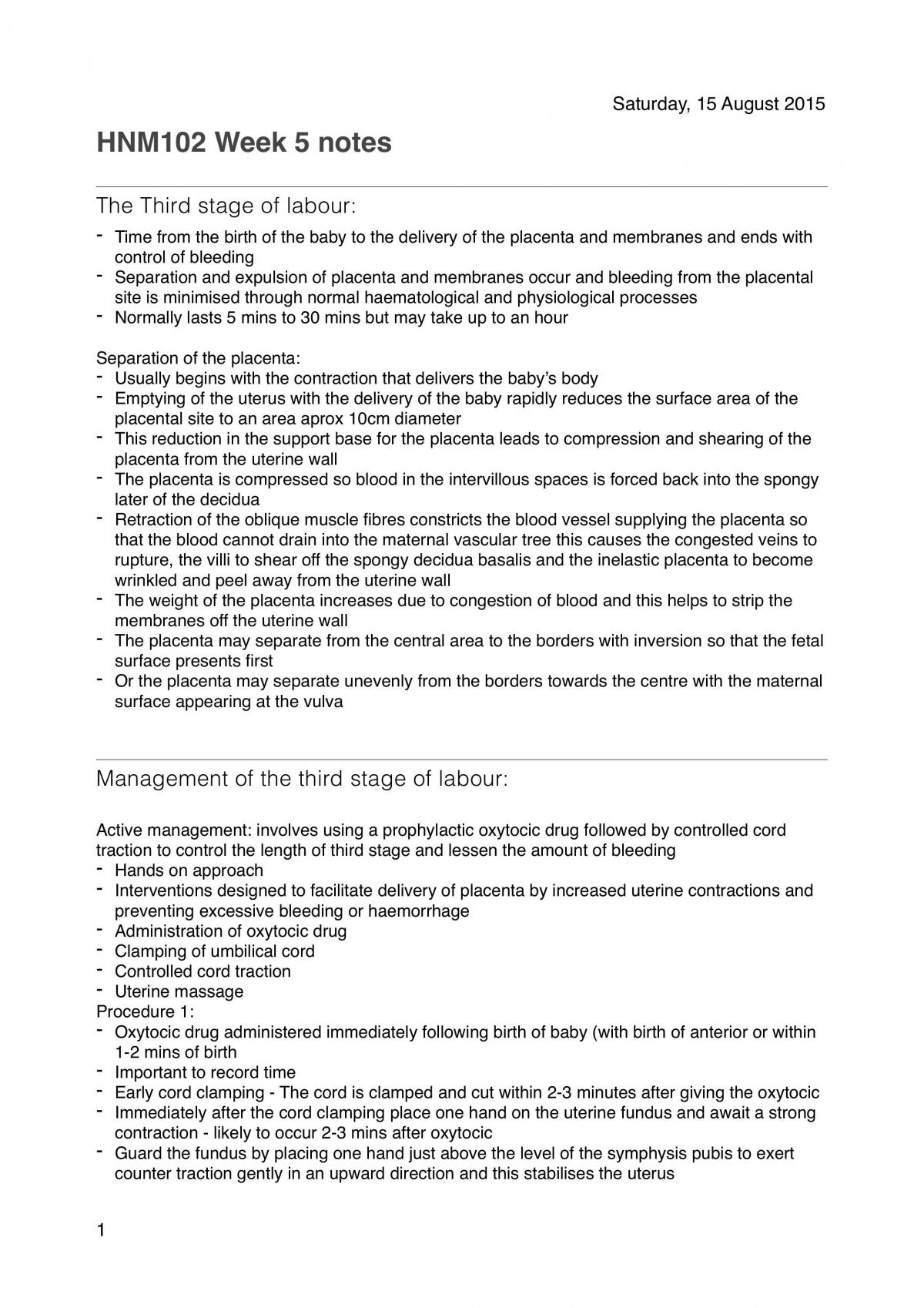 Physiology and Care in Labour and Immediate Post Partum Care | HNM102 ...