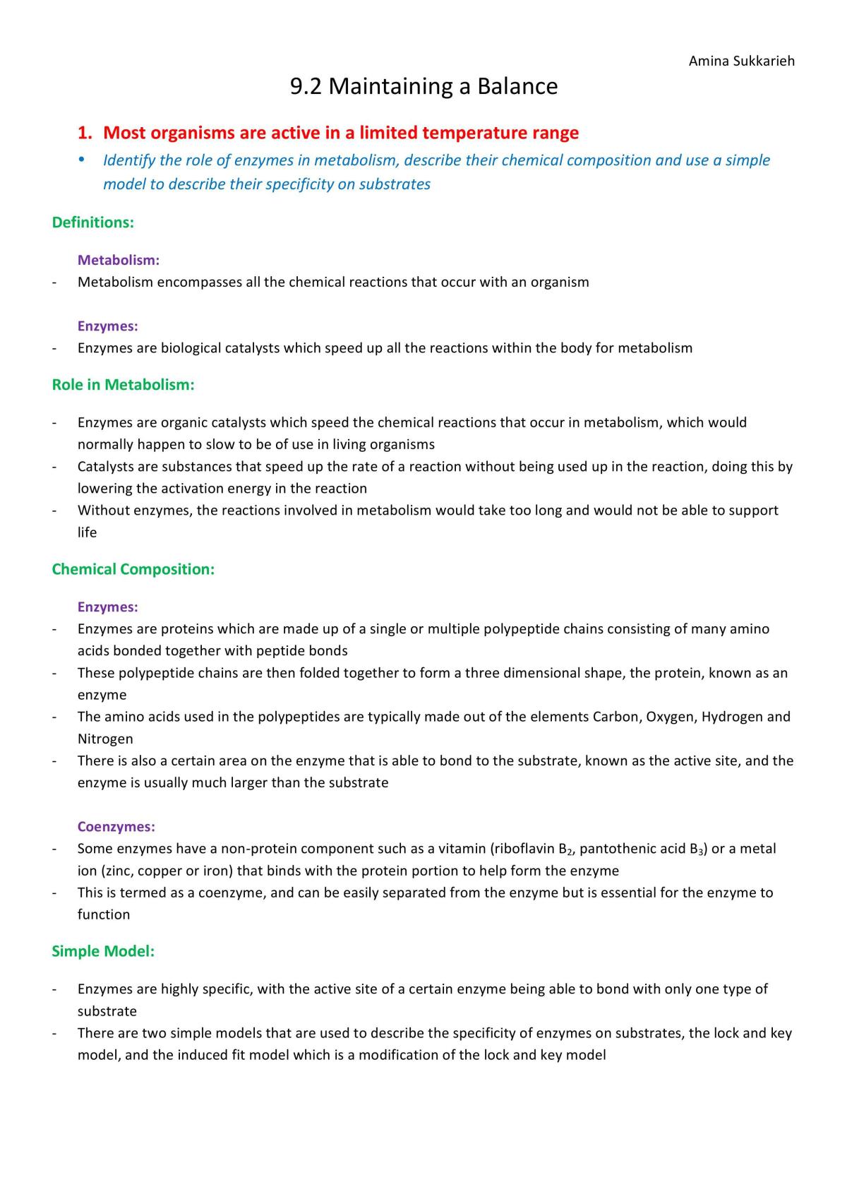 Biology Maintaining a Balance Exam Notes HSC | Biology - Year 12 HSC ...