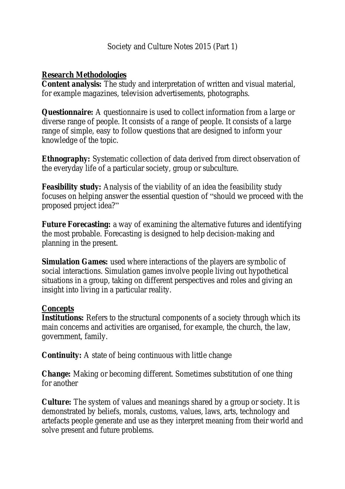 Society and Culture Notes Part 1 | Society and Culture - Year 11 HSC ...