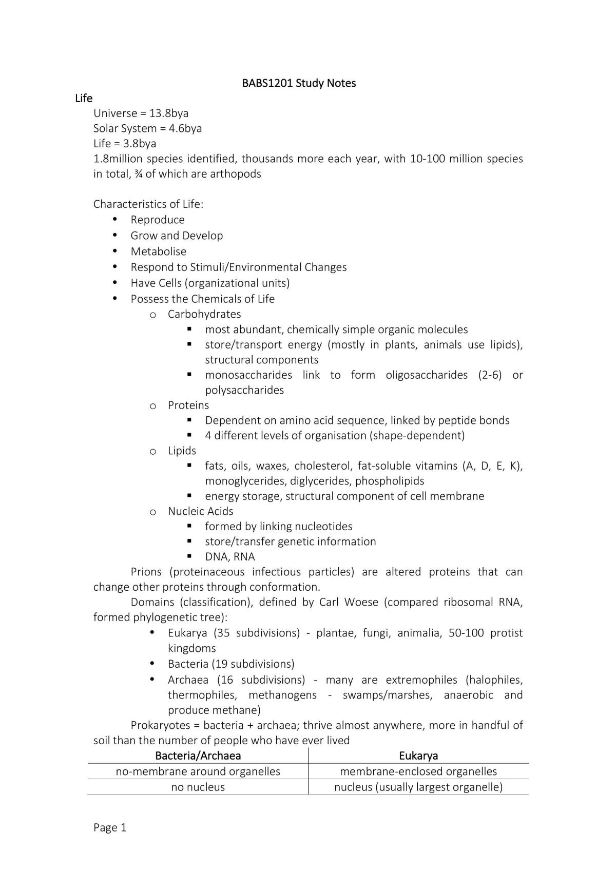 Notes on Molecules Cells and Genes | BABS1201 - Molecules, Cells and ...