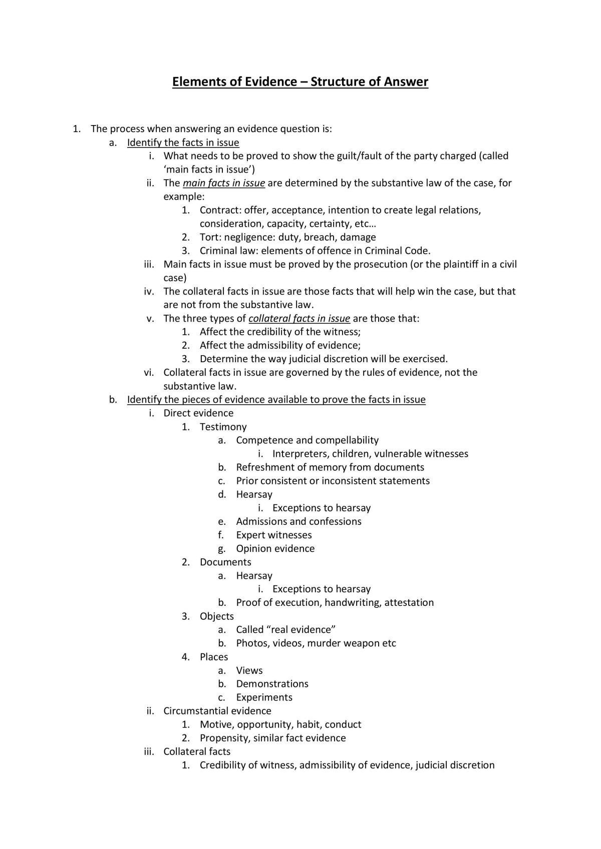 LAW3321 Evidence Law Notes | LAW3321 - Evidence - USQ | Thinkswap