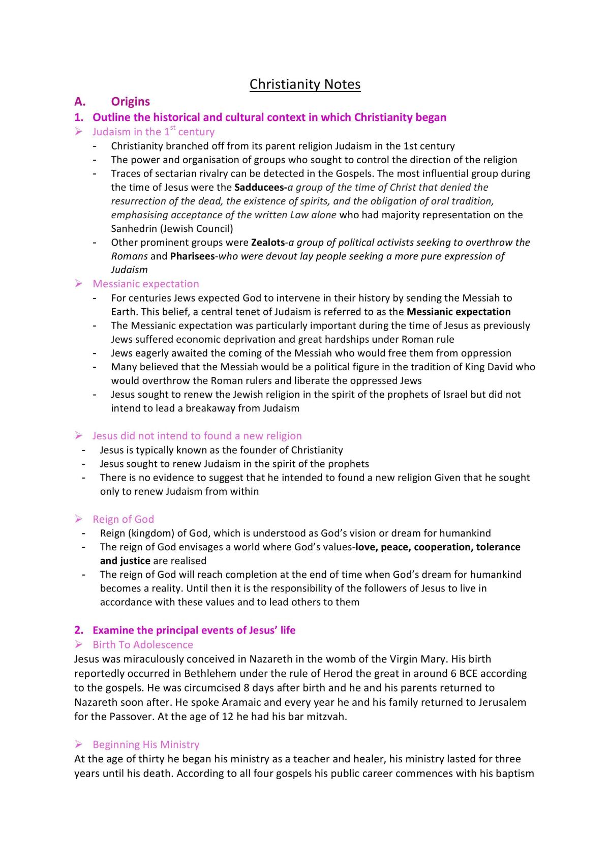 Christianity Notes | Studies of Religion I - Year 11 HSC | Thinkswap