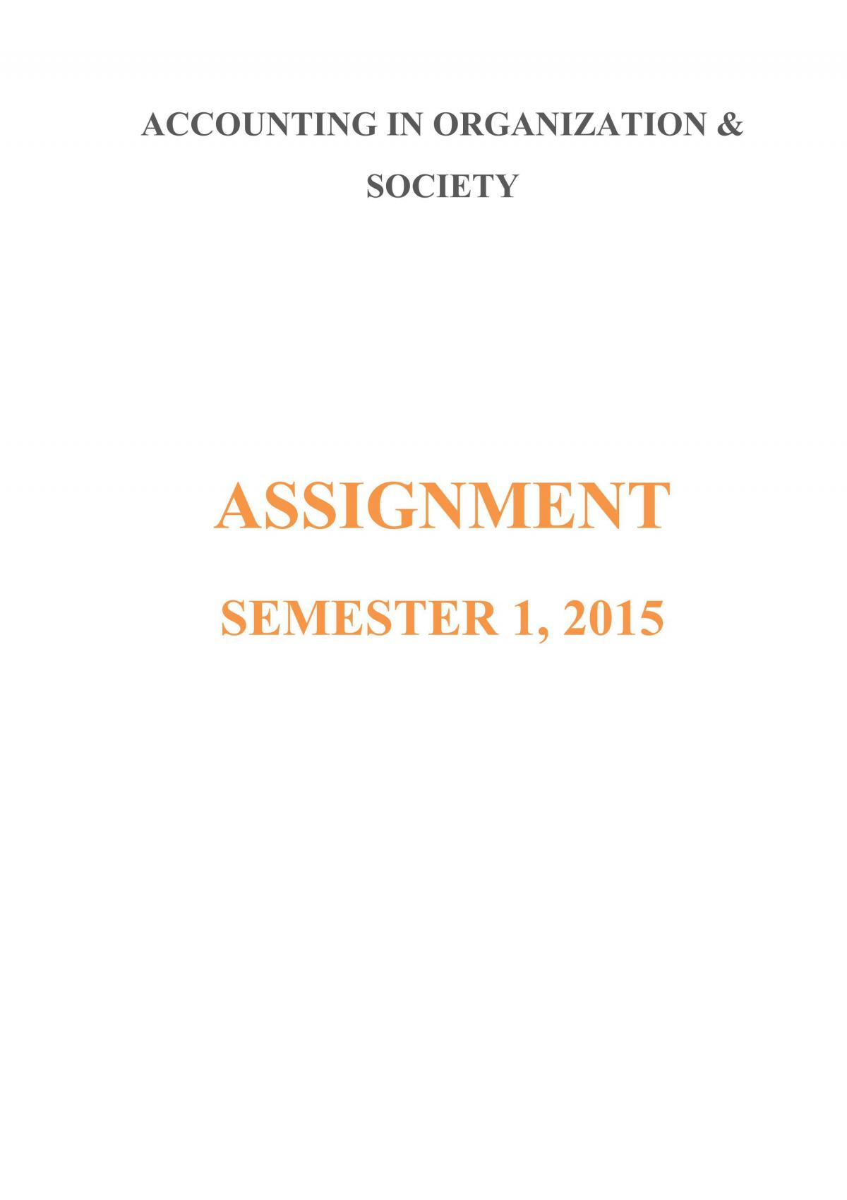 The Example of Assignment of Semester 1/2015 | ACCT2060 - Accounting in ...