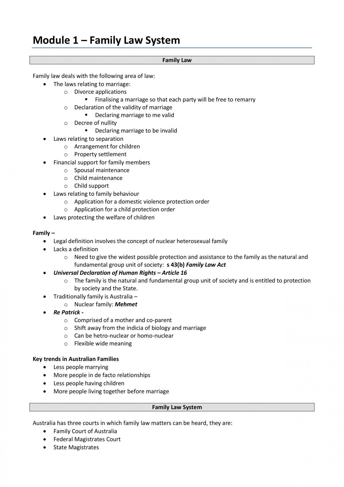 Family Law - Final Exam Notes | LAWS5121 - Family Law - UQ | Thinkswap