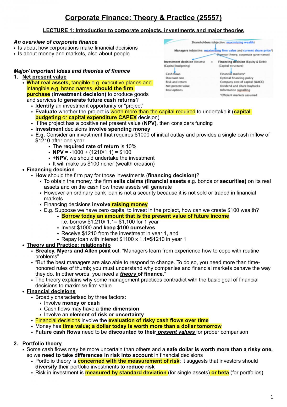 Corporate Finance Theory & Practice Study Notes | 25557 - Applied ...